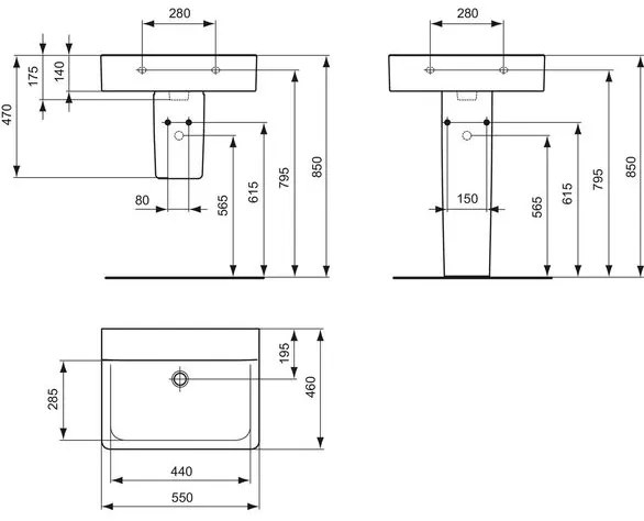 Ideal Standard Connect Umyvadlo 55 cm, bez přepadu, bez otvoru pro baterii E811201