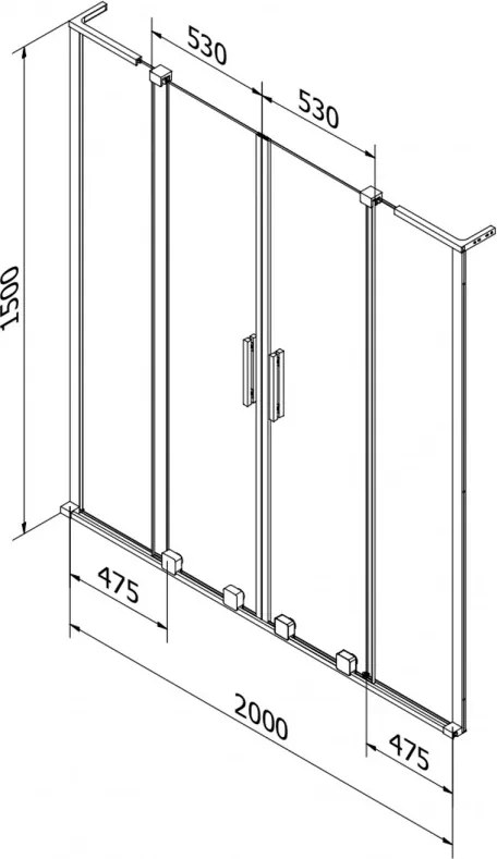 Mexen Velar L Duo, 2-křídlová posuvná vanová zástěna 200 x 150 cm, 8mm sklo námraza, růžové zlato, 896-200-003-32-60