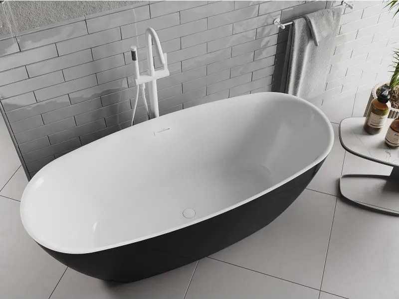 Mexen Luvo Slim, volně stojící vana 170 × 75 cm, bílá-černá, bílý přepad, 52801707575-20
