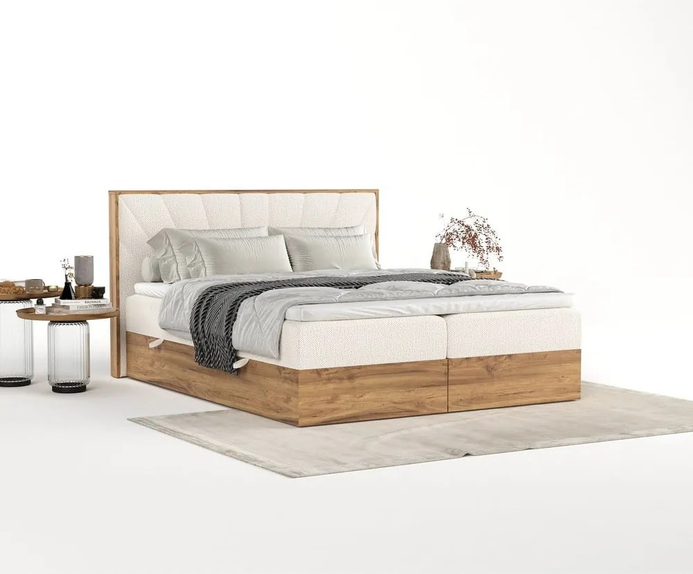 Boxspring postel s úložným prostorem v krémovo-přírodní barvě 140x200 cm Asahi – Maison de Rêve