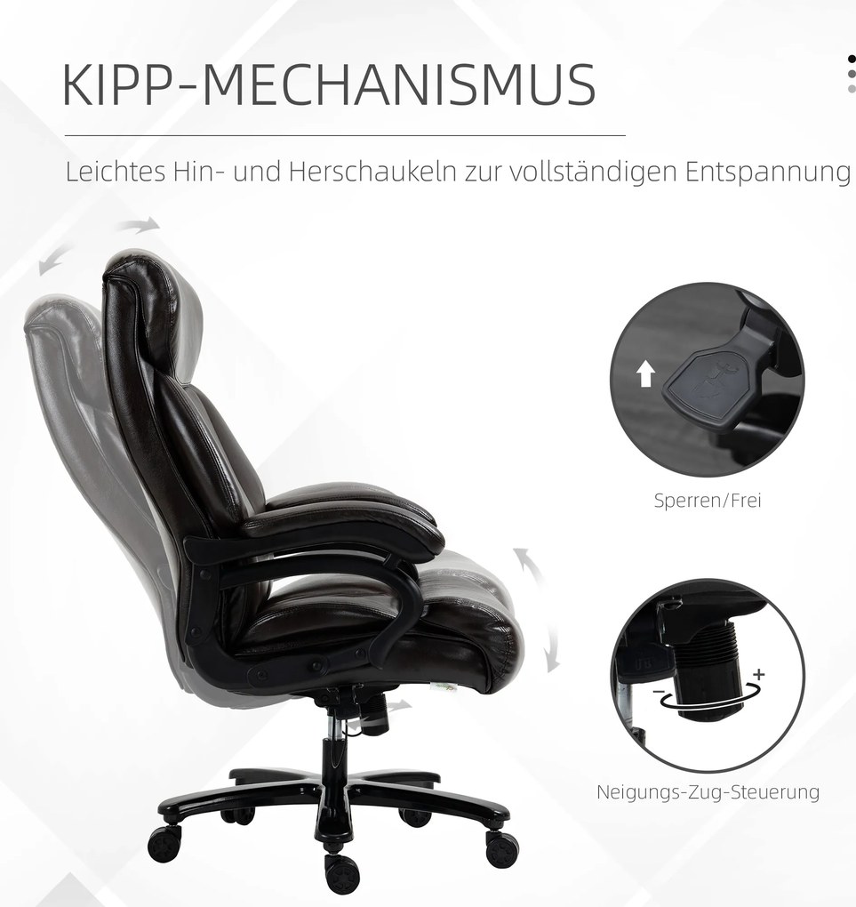 Kancelářská židle Vinsetto manažerská židle herní židle ergonomicky výškově nastavitelná s funkcí houpání, silné čalounění s nosností až 180 kg |