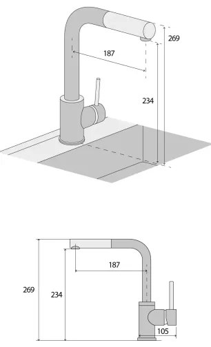 Concept BDG4527BC - Dřezová baterie s vytahovací sprškou 26,9 cm granit/černá