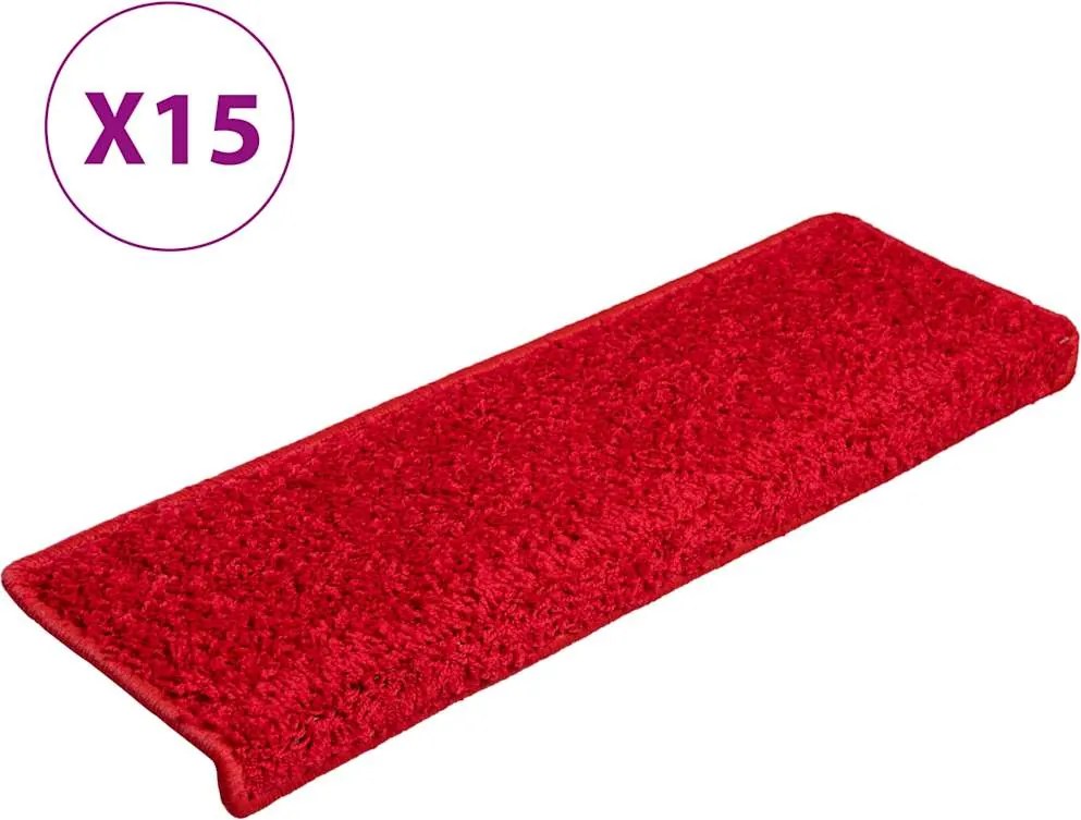 Schodové rohože 15 ks 65 x 21 x 4 cm červené s obdélníkovým okrajem 134582