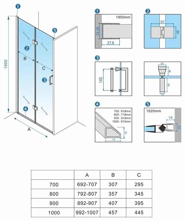 BPS-koupelny Zalamovací otočné sprchové dveře HYD-SD-21F 120 zlatá/transparent pro instalaci do niky - bez vaničky