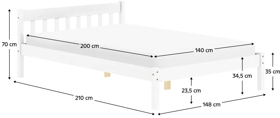 Kondela Postel s roštem, bílá, borové dřevo, 140x200, MAVIL