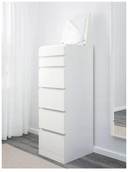 IKEA MALM Komoda, 6 zásuvek 40x123 cm bílá, zrcadlo