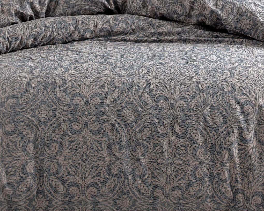 BedTex Povlečení TITANIA HNĚDÉ, béžový ornament na šedé, bavlna hladká, 140x200cm + 70x90cm