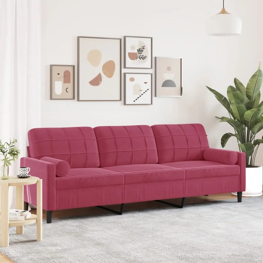 3místná pohovka s polštáři vínová 210 cm samet 3278243