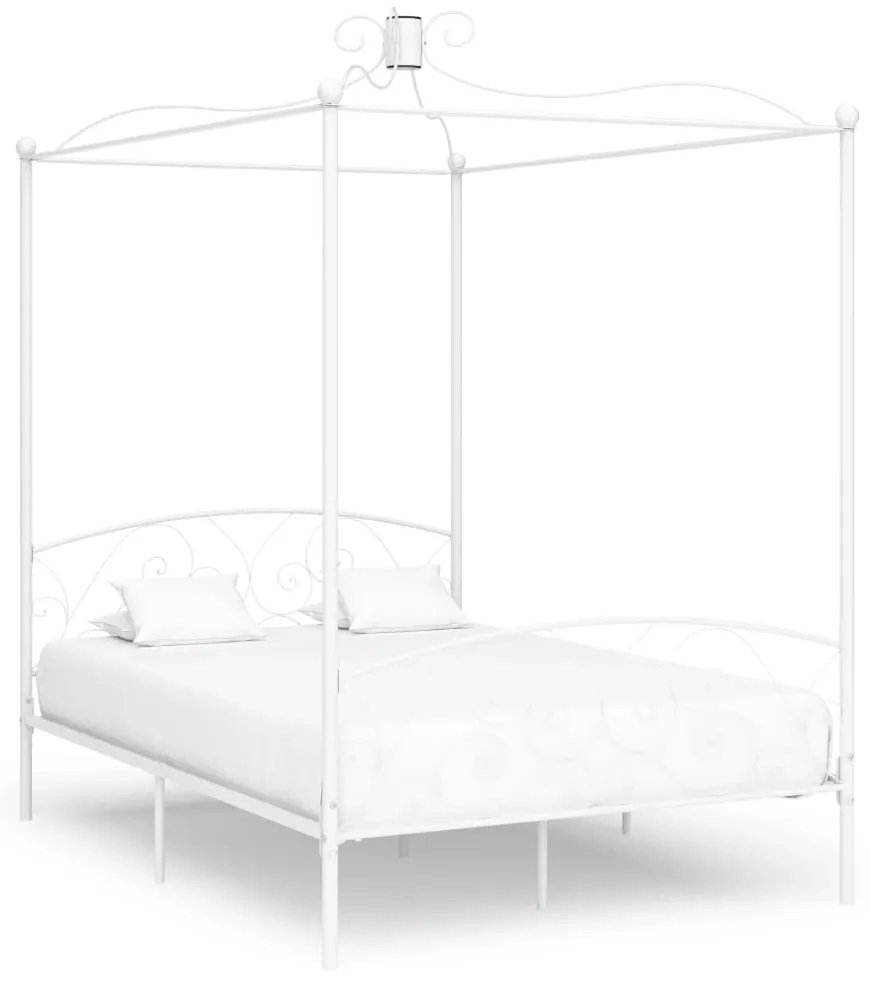 284470 vidaXL Rám postele s nebesy bílý kovový 120 x 200 cm