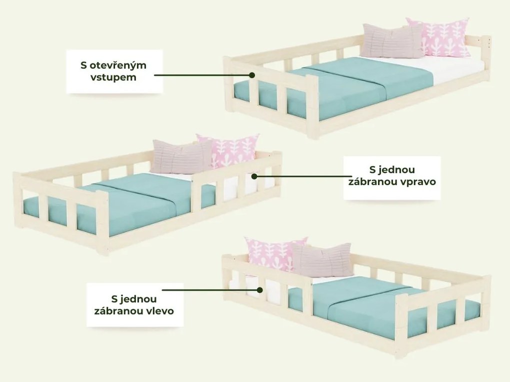 Benlemi Nízká jednolůžková postel FENCE 4v1 se zábranou Zvolte barvu: Pastelově růžová, Zvolte rozměr: 80x190 cm, Zvolte zábranu: S otevřeným vstupem