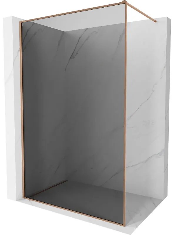 Mexen Kioto-XF Walk-in sprchová stěna s rámem 90 x 202 cm, grafit 10 mm, kartáčovaná měď - 800-090-104-65-40-X