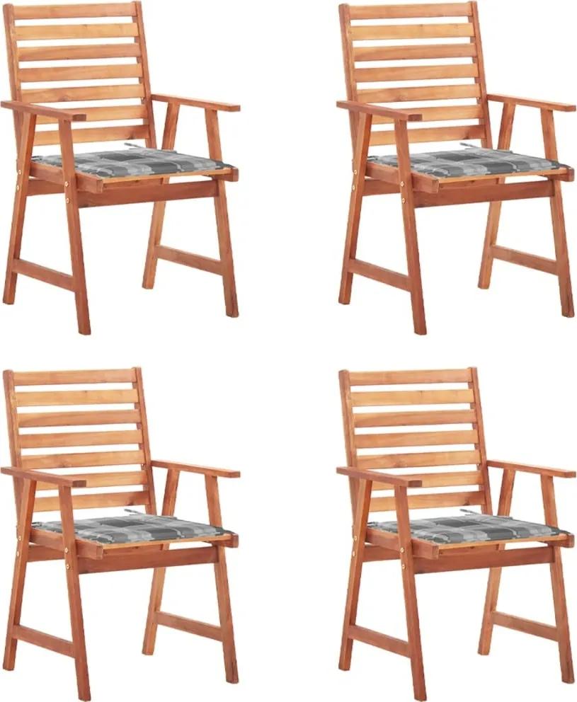 vidaXL Zahradní jídelní židle s poduškami 4 ks masivní akáciové dřevo [3078331] Barva: Vzor listí