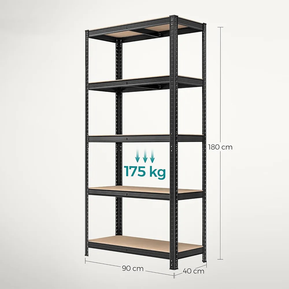 Ocelový regál, černý, sada 2 ks