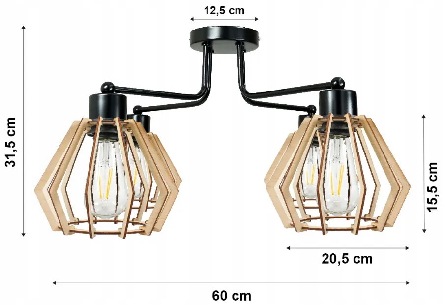 BERGE Závěsná lampa DRON 4xE27 WOOD DIAMOND