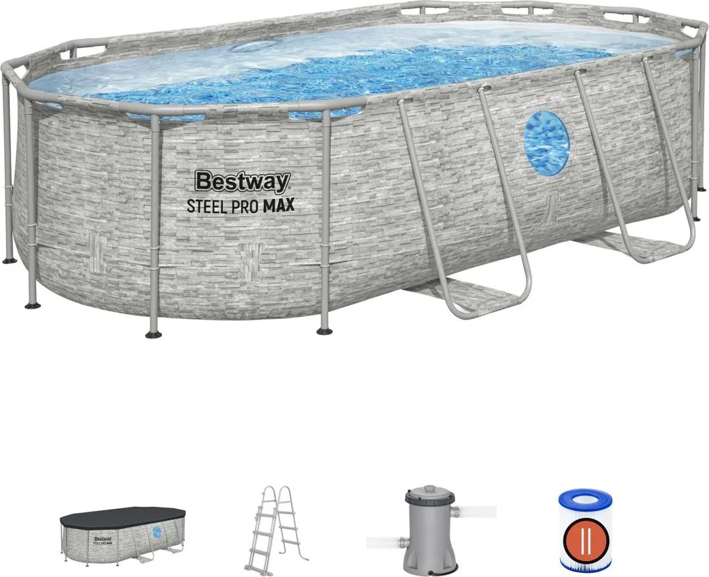 BESTWAY Power Steel Swim Vista bazén s oknem 427x250x100 14x8FT 7in1