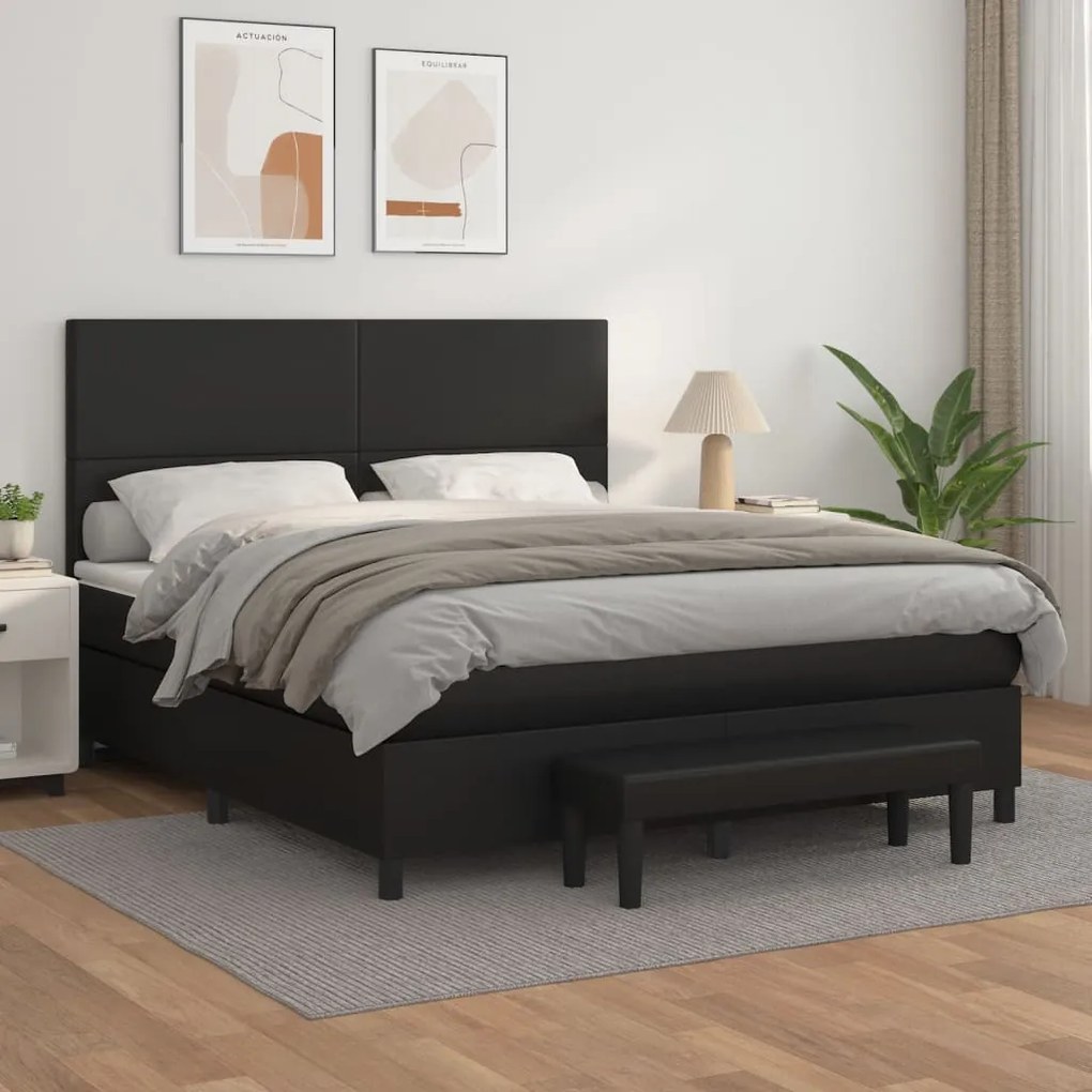 Box spring postel s matrací černá 160x200 cm umělá kůže