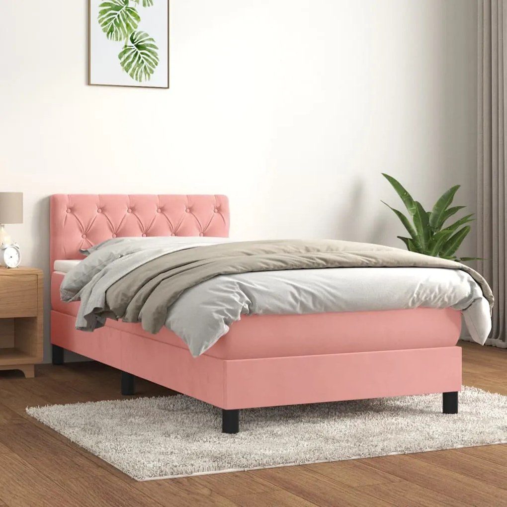 Box spring postel s matrací růžová 80 x 200 cm samet 3141454