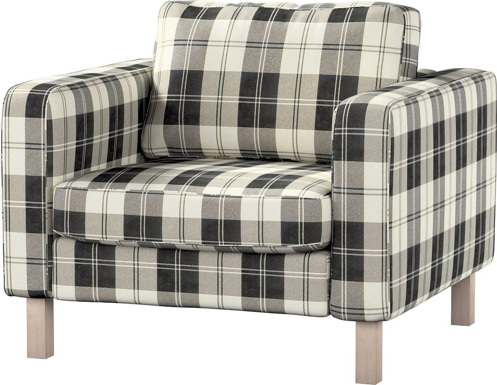 Potah na křeslo IKEA Karlstad, krátký barva černá látka pletený vzor, vzorované