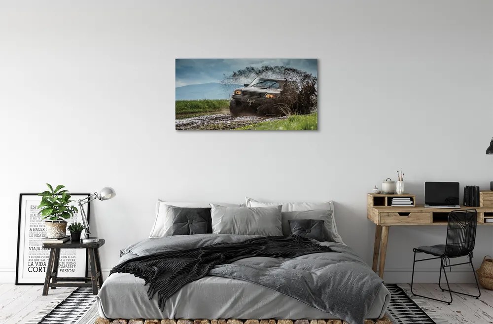 Obrazy na plátně Auto Field hory mraky 120x60 cm