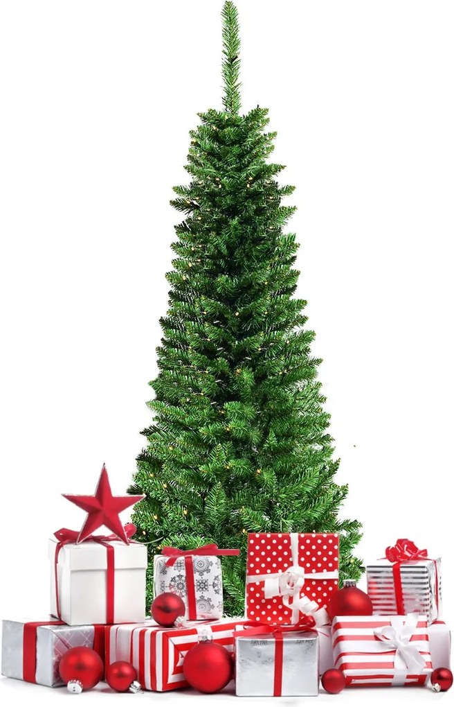 Costway 135 cm úzký vánoční stromek s teplými bílými LED světly umělý vánoční