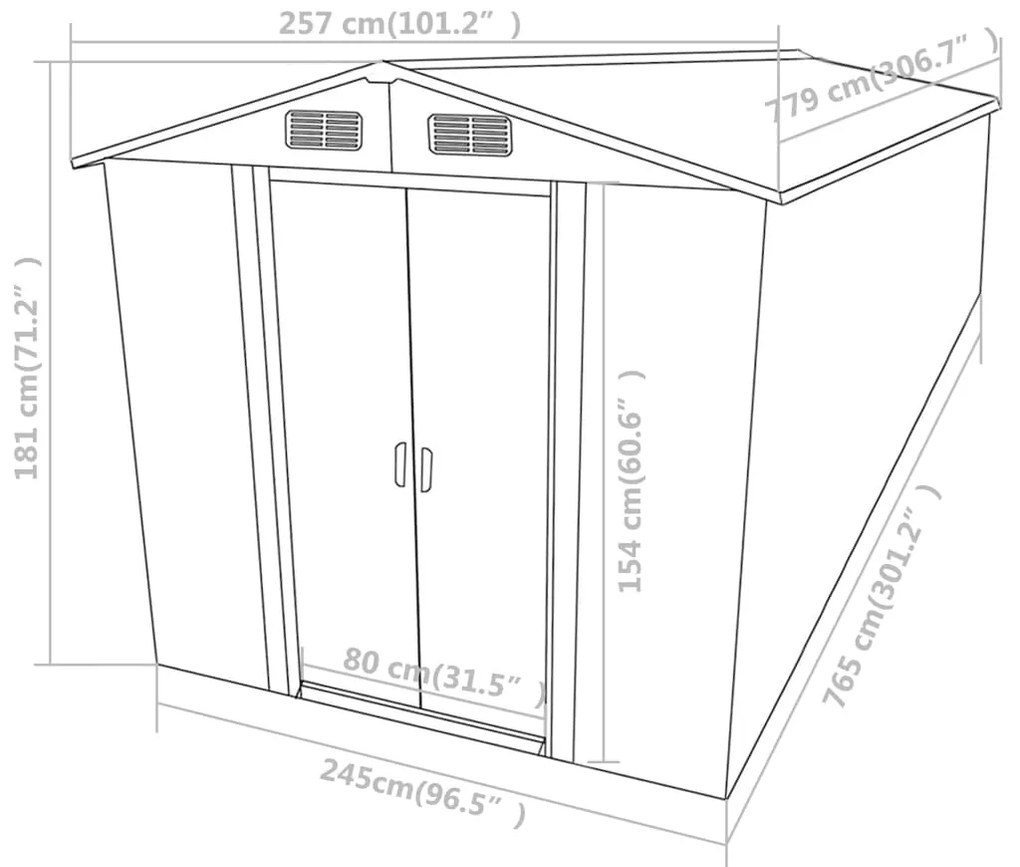 vidaXL Marketos Zahradní domek zelený 257 x 779 x 181 cm pozinkovaná ocel