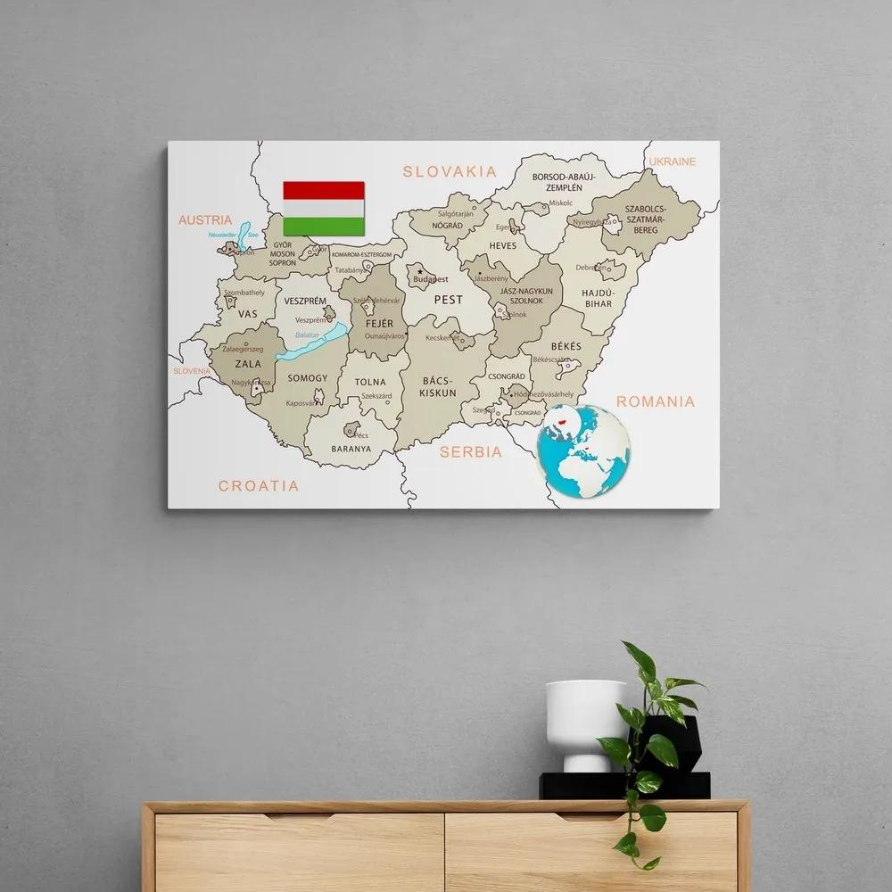 Obraz decentní béžová mapa Maďarska - 120x80
