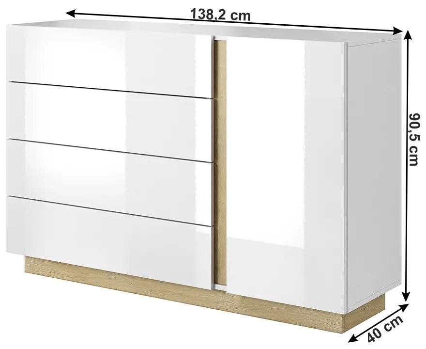 Komoda Cethos D4S (bílá + dub grandson)