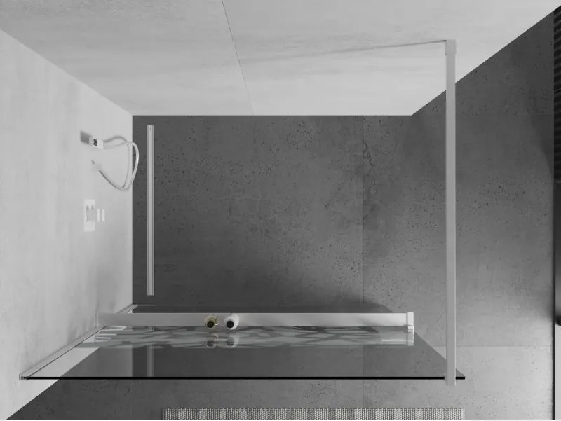 Mexen Kioto+, sprchová zástěna Walk-In s poličkou a věšákem 110 x 200 cm, 8mm čiré sklo bílý vzor, bílý profil, 800-110-121-20-85