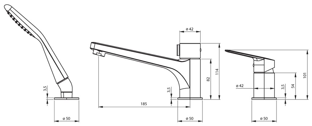 Deante Jasmin, 3-otvorová vanová baterie, černá matná, BGJ_N13M