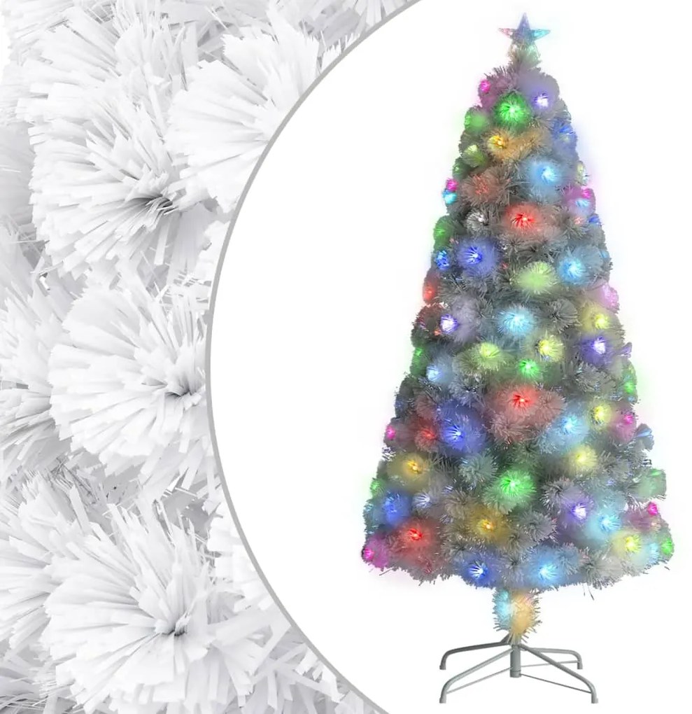 328449 vidaXL Umělý vánoční stromek s LED diodami bílý 120 cm optické vlákno