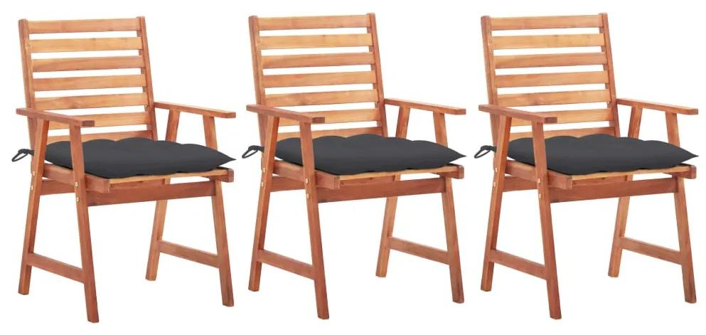 3064362 vidaXL Zahradní jídelní židle s poduškami 3 ks masivní akáciové dřevo