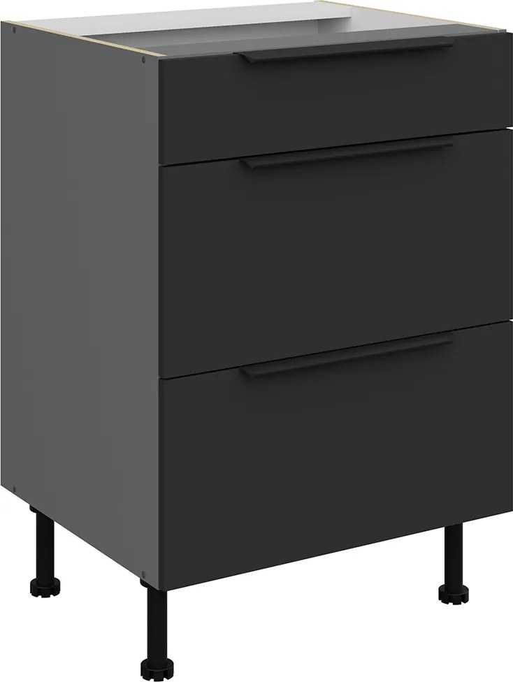 ARIA ab | dolní skříňka 60 D 3S zásuvková | 60 cm | PREMIUM BOX | antracit/černá