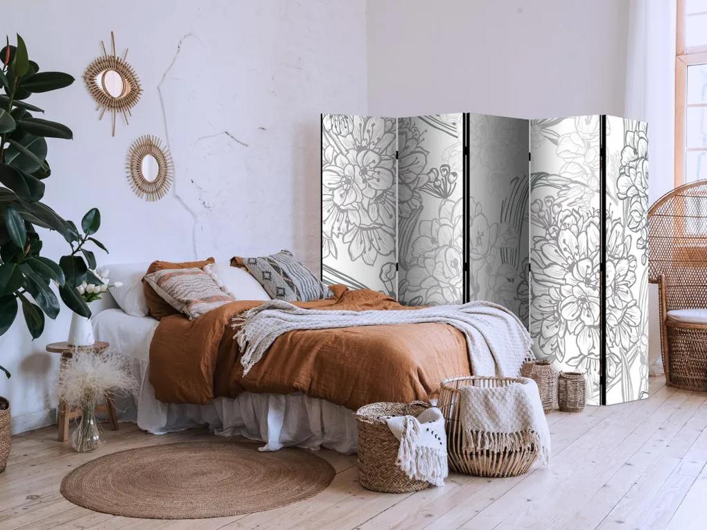 Pokojová zástěna Sketch - Outline of Flowers in Shades of Gray on a White Background II [Room Dividers]
