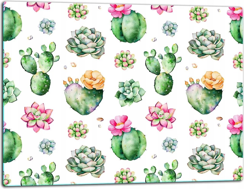 Skleněná Deska Na Krájení 52x40 Kaktus Tvrzené Sklo 7v1