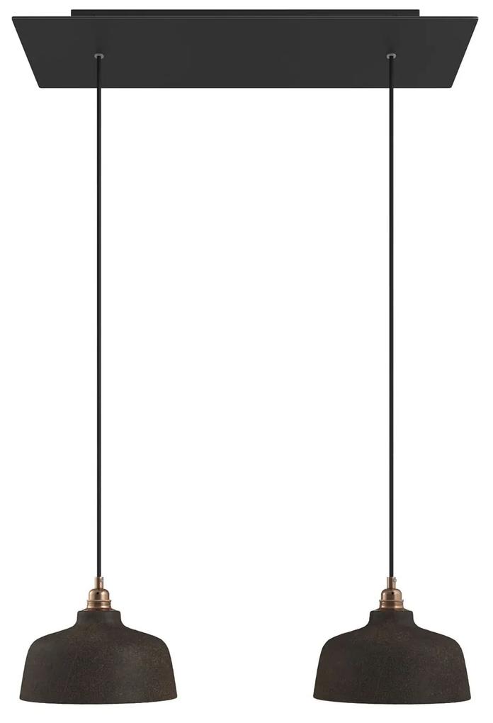 creative cables Závěsná lampa se 2 světly, s obdélníkovým XXL baldachýnem Rose-one, textilním kabelem a keramickými stínidly Barva: Matný bílý dibond