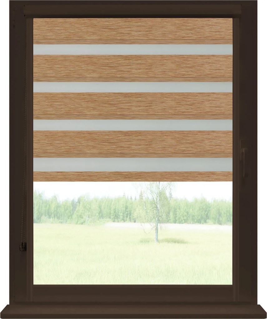 Dekodum Roleta den a noc v hnědé kazetě zatemňovací, barva látky Jantarová Šířka (cm): 65, Výška (cm): Balkonová (do 200 cm), Strana mechanismu: Levá