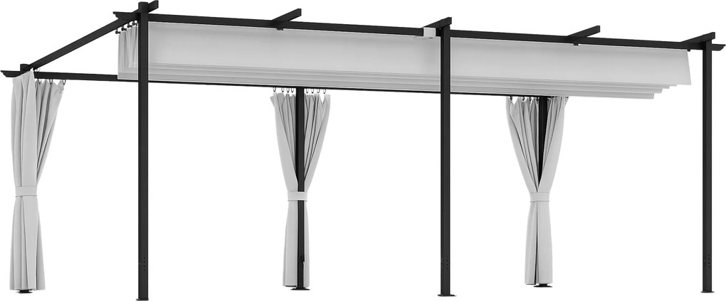 Zahradní pergola Outsunny 3 x 6 m s bočními stěnami - sklápěcí a posuvný pavilon, zahradní altán, vysoká hustota 180 g/m² polyester, sluneční ochranná
