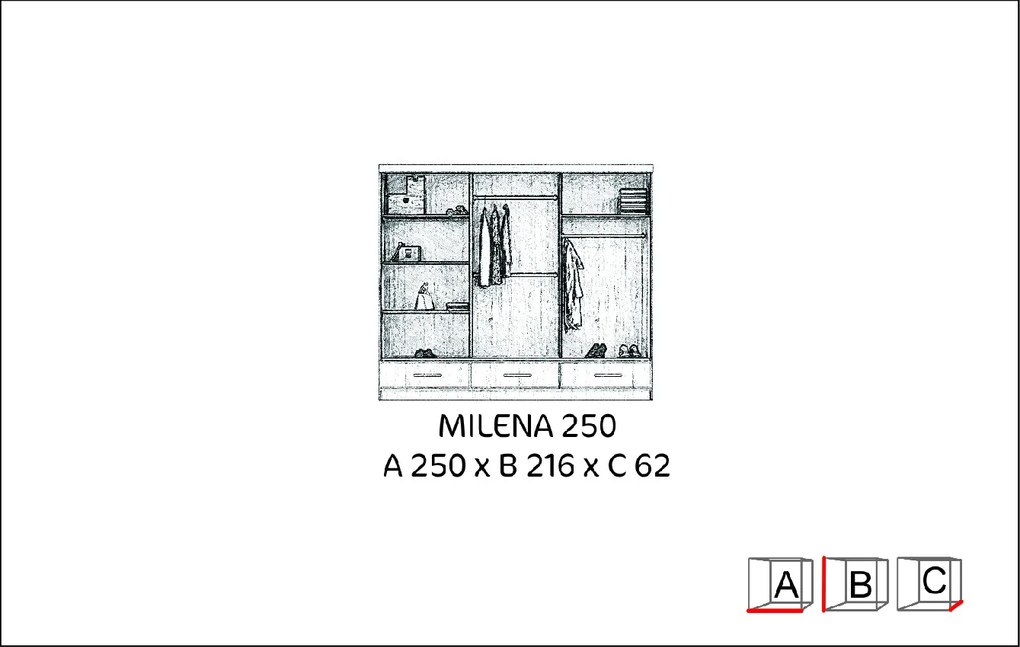 Arkos meble Skříň Milena 250 Barva: Černá/Bílý lesk