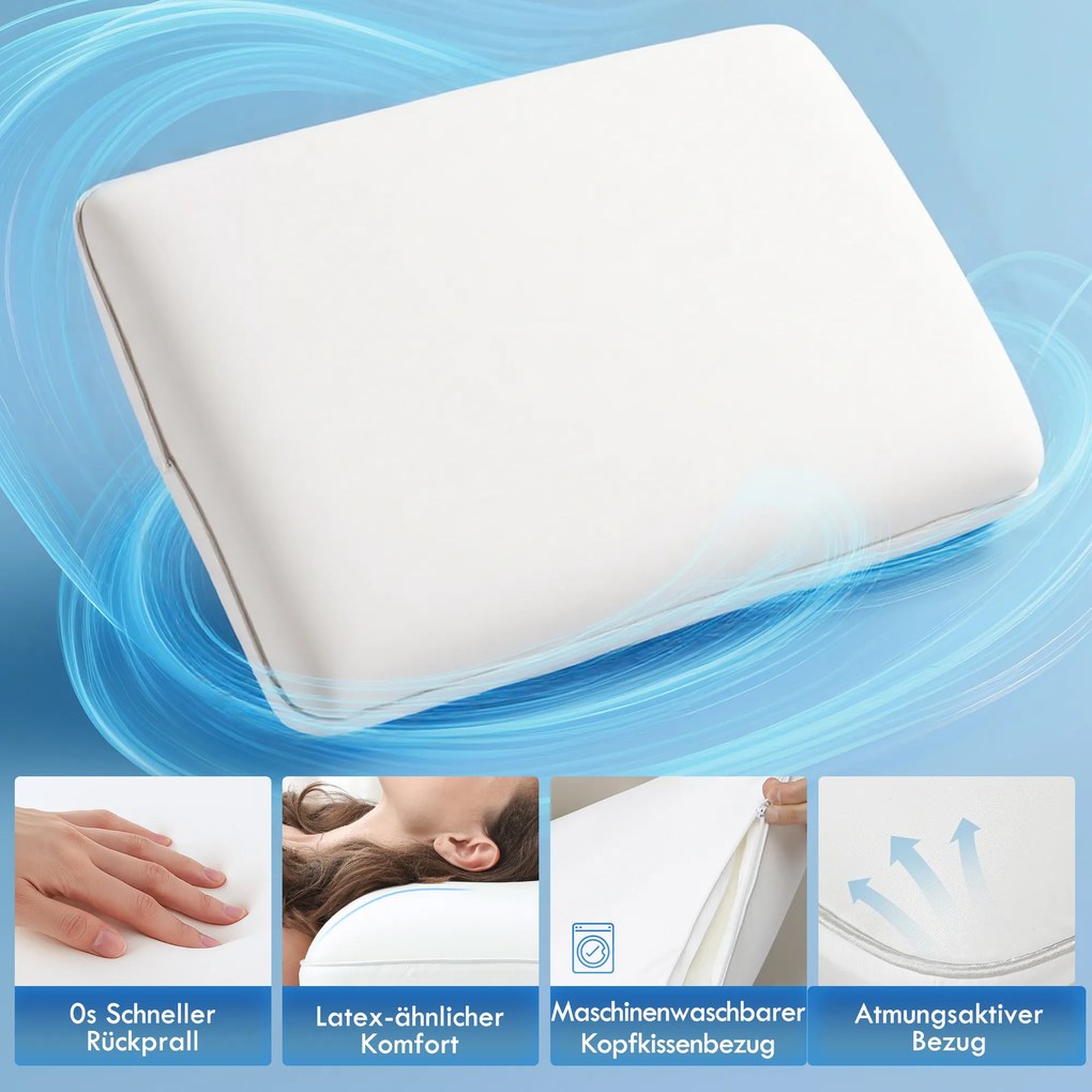 HOMCOM Paměťový pěnový polštář na hlavu, polštář na podporu krku s odnímatelným potahem, ergonomický 60 x 40 cm, krémově bílý