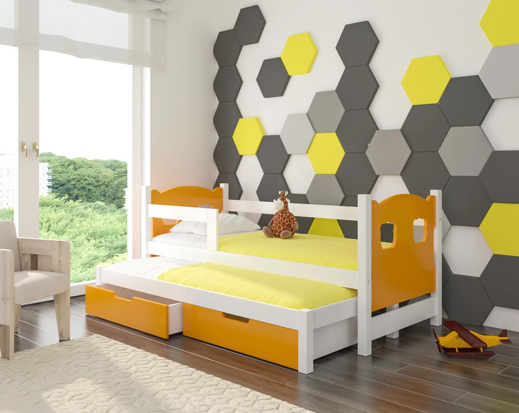 Dětská postel Cotto pro 2 děti, bílá/oranžová + matrace ZDARMA!