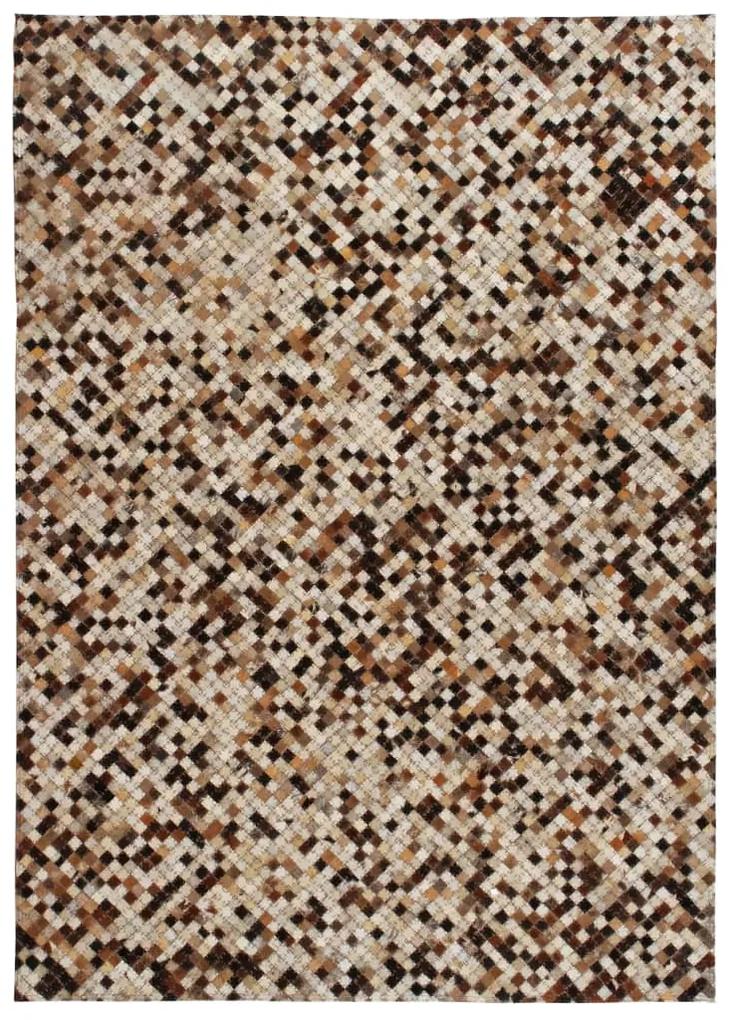 132597 vidaXL Koberec patchwork pravá kůže 120x170cm čtverce hnědobílý
