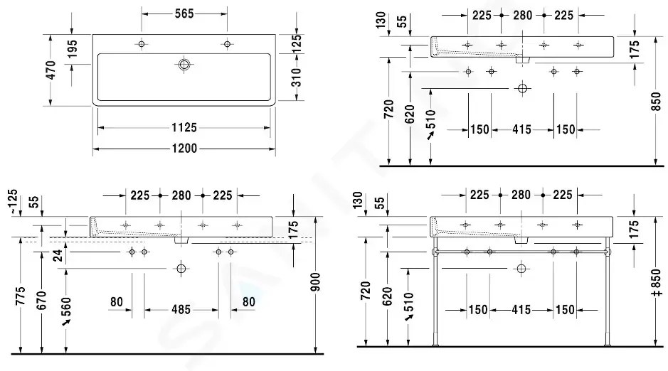 DURAVIT - Vero Nábytkové dvojumyvadlo 1200x470 mm, se 2 otvory pro baterie, s WonderGliss, alpská bílá (04541200261)