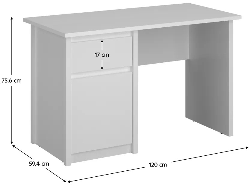 Kondela PC stůl 1D1S/120, bílá, ERODIN