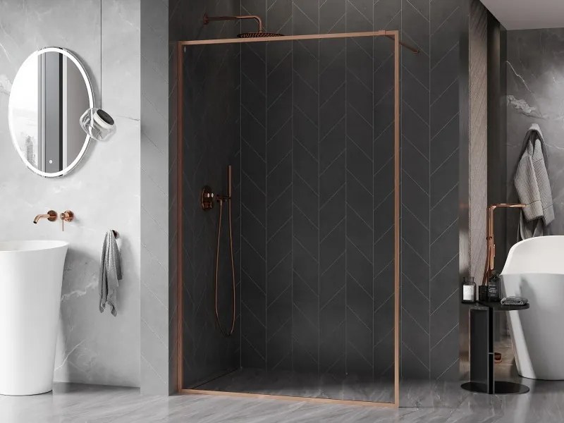 Mexen Kioto-XF sprchová stěna Walk-in s rámem 60 x 202 cm, transparentní 10 mm, kartáčovaná měď - 800-060-104-65-00-X