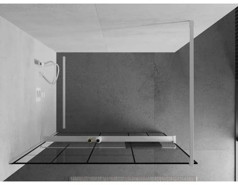 Mexen Kioto+, sprchová zástěna Walk-In s poličkou a věšákem 70 x 200 cm, 8mm čiré sklo černý vzor, ​​bílý profil, 800-070-121-20-78