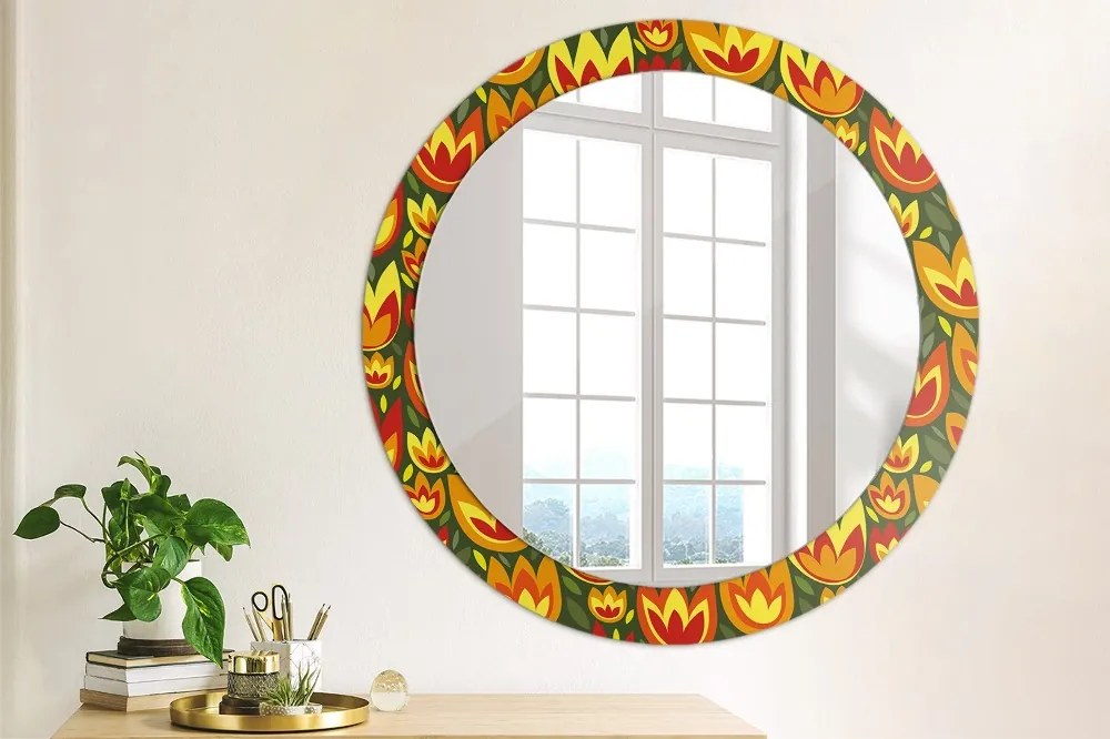 Kulaté dekorativní zrcadlo Retro tulipány fi 80 cm