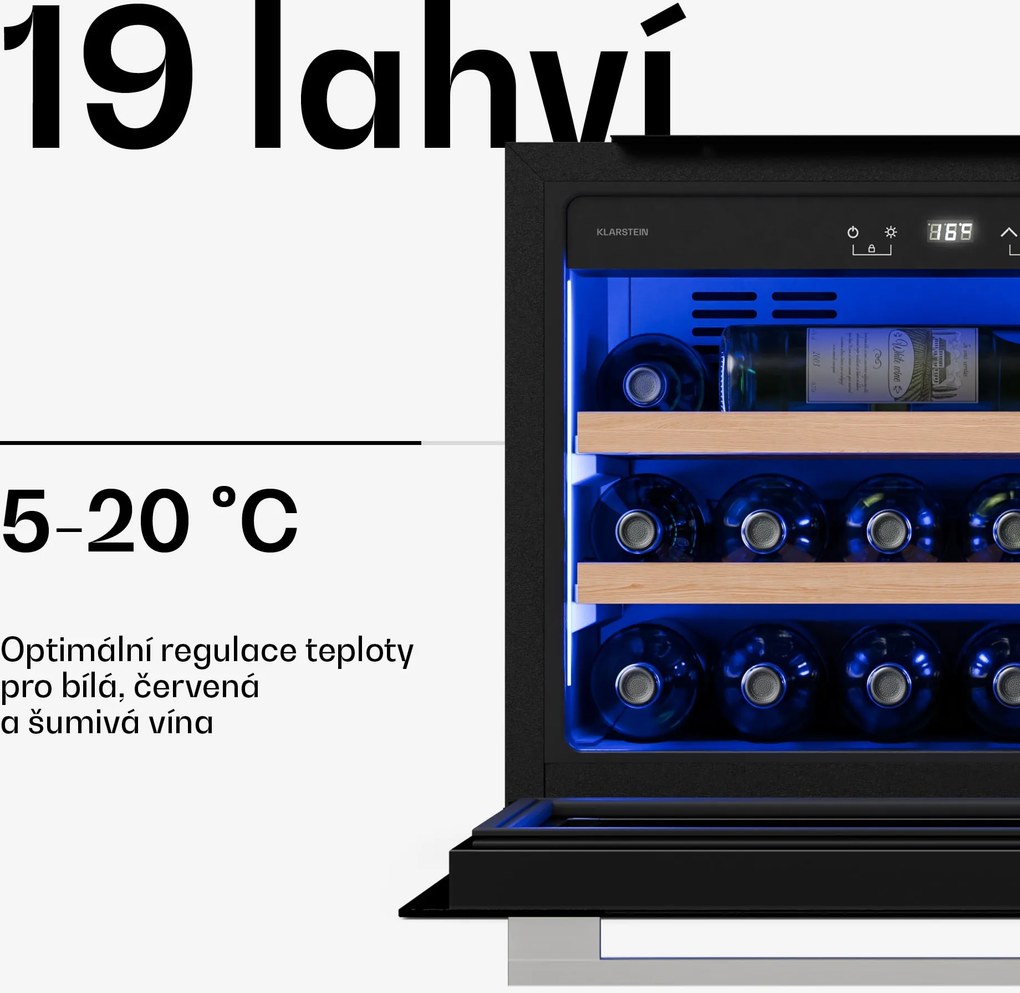 Klarstein Vestavná chladnička na víno Illuminosa | Moderní | UV ochrana | 61 litrů | 19 lahví | 60 cm