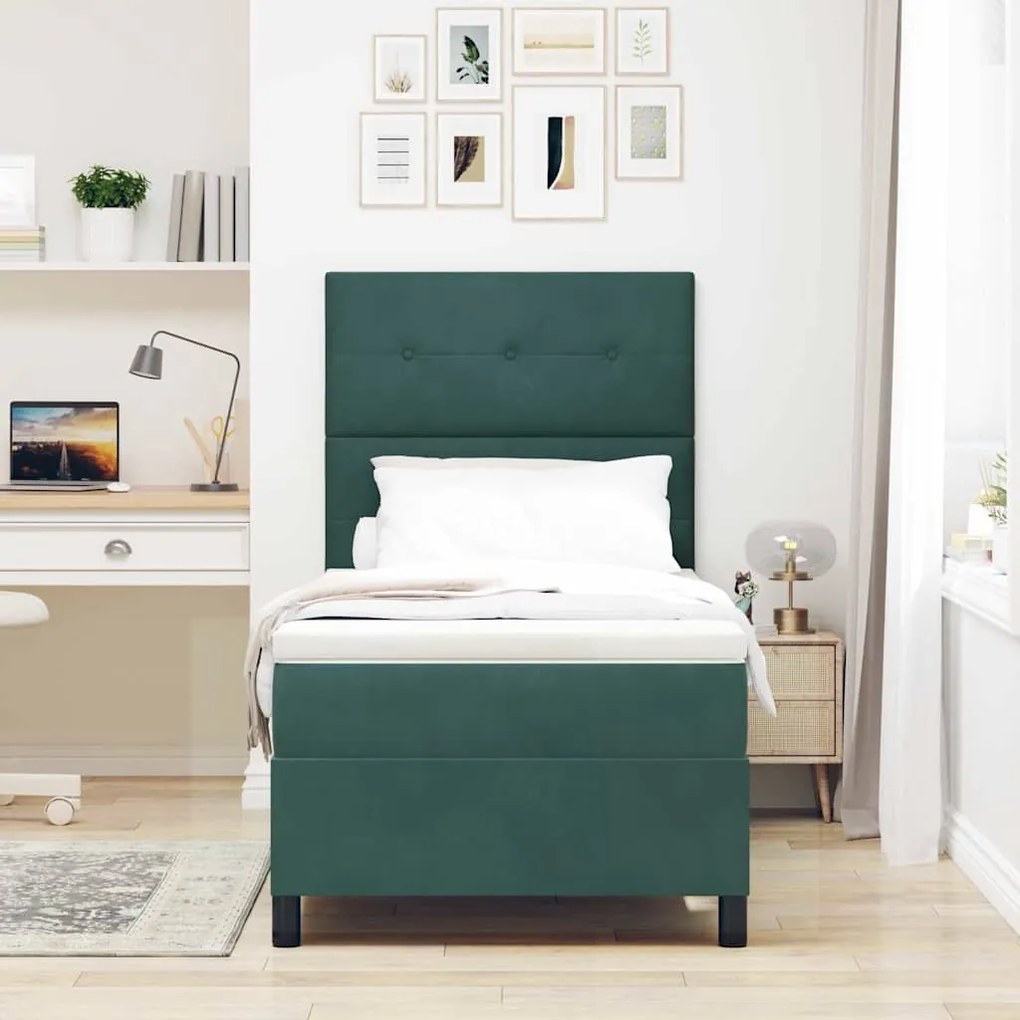 Postel s boxspringem s čelo Tmavě zelená 90 x 190 cm samet 3339803