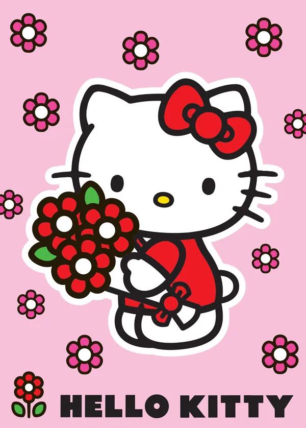 Vopi Dětský koberec Hello Kitty Red flowers růžový 95x133 cm