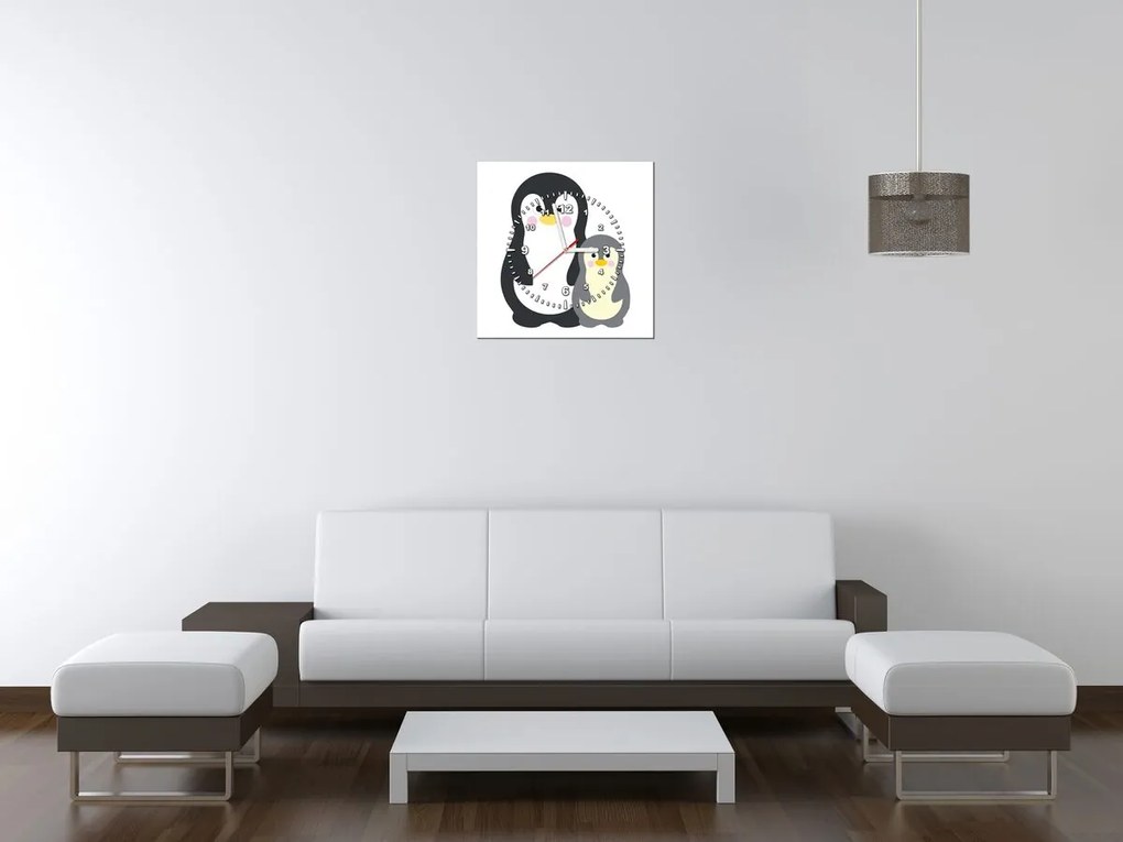 Gario Obraz s hodinami Tučňáci Rozměry: 30 x 30 cm